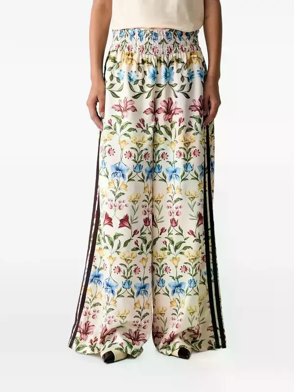 Adidas Floral-print Side-stripe Palazzo Pants - Neutrals