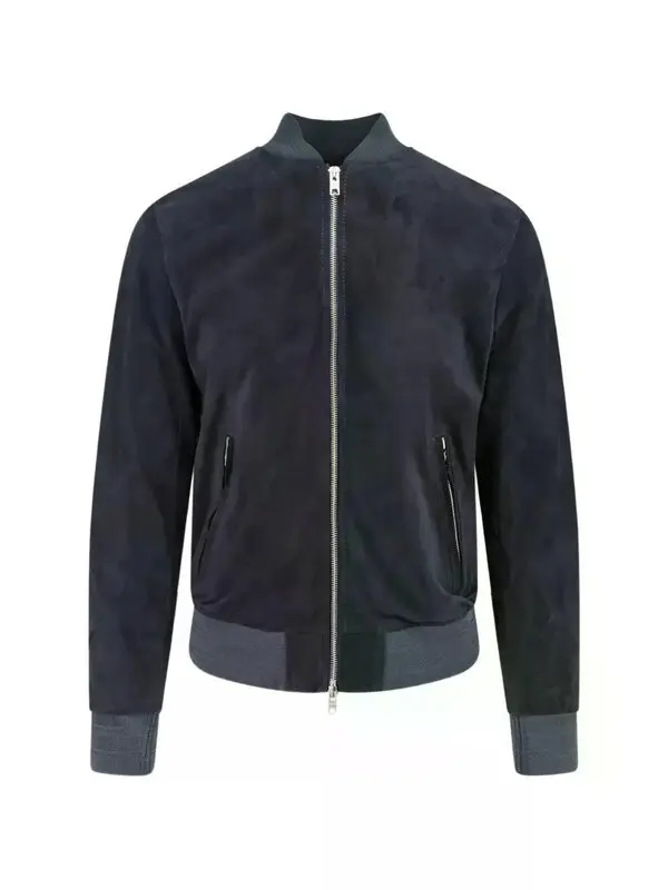 DFOUR Suede Ribbed-trim Bomber Jacket