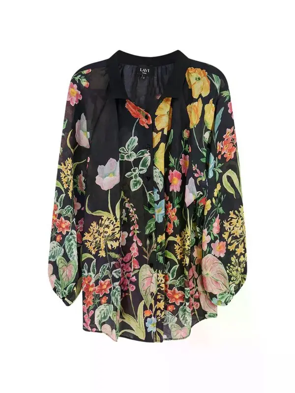 LAVI COUTURE Afrodite Floral-print Ramie Shirt - Black