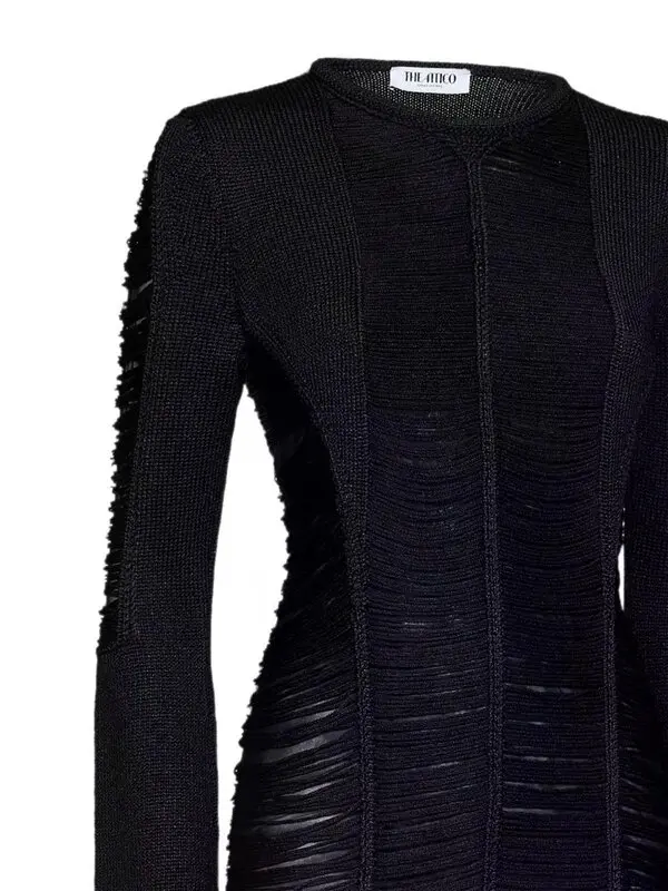 Attico Crewneck Long Sleeve Mini Dress With Fringe Detail