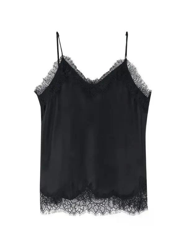 TONYWACK Lace-trim Satin Top