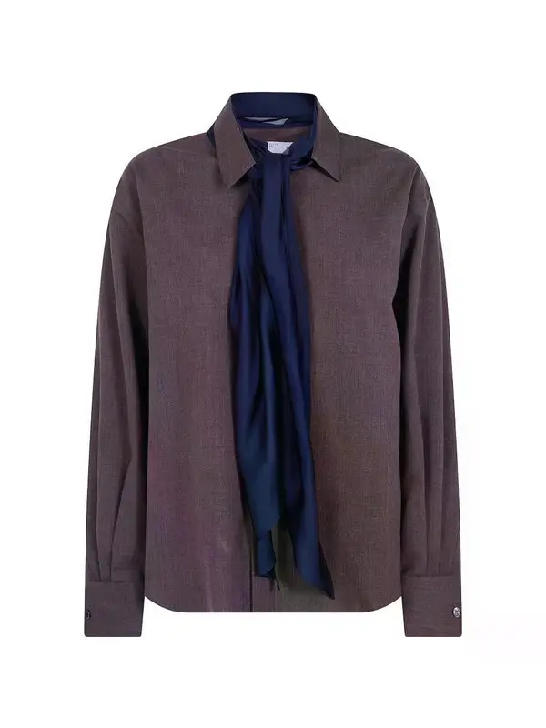 Sacai Pussy-bow Long-sleeve Shirt - Brown
