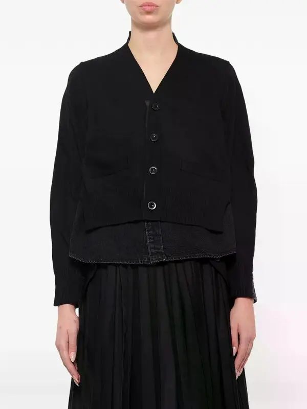 Sacai Denim-panelled Knit Cardigan