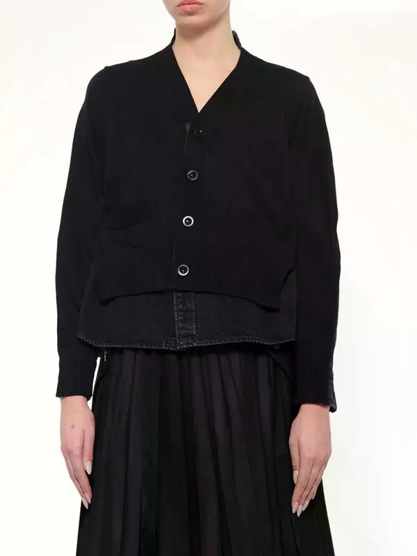 Sacai Denim-panelled Knit Cardigan