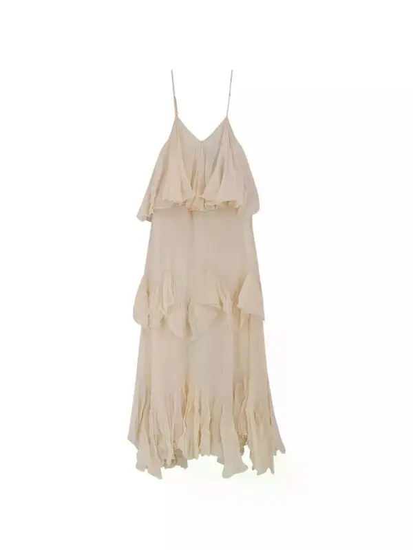 MES DEMOISELLES Calimera Ruffled V-neck Maxi Dress - Neutrals