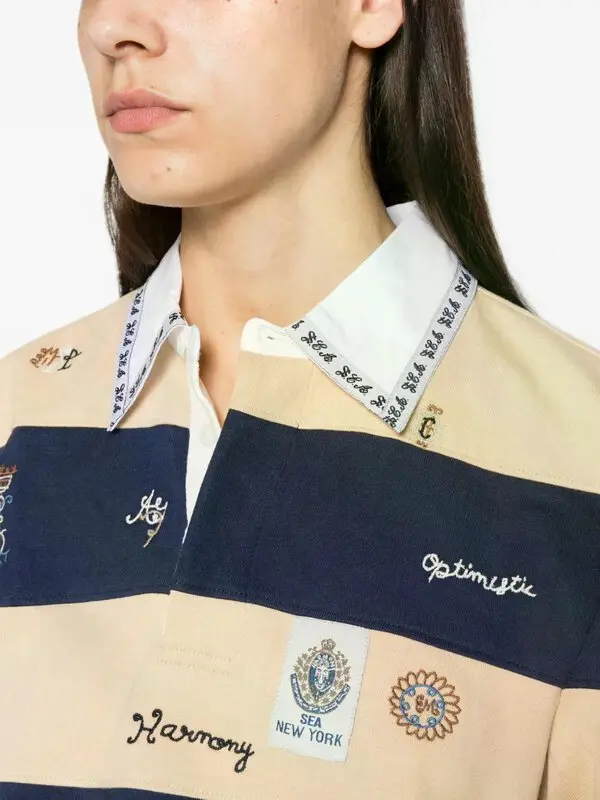 Sea Juliet Embroidered Striped Polo Shirt - Neutrals