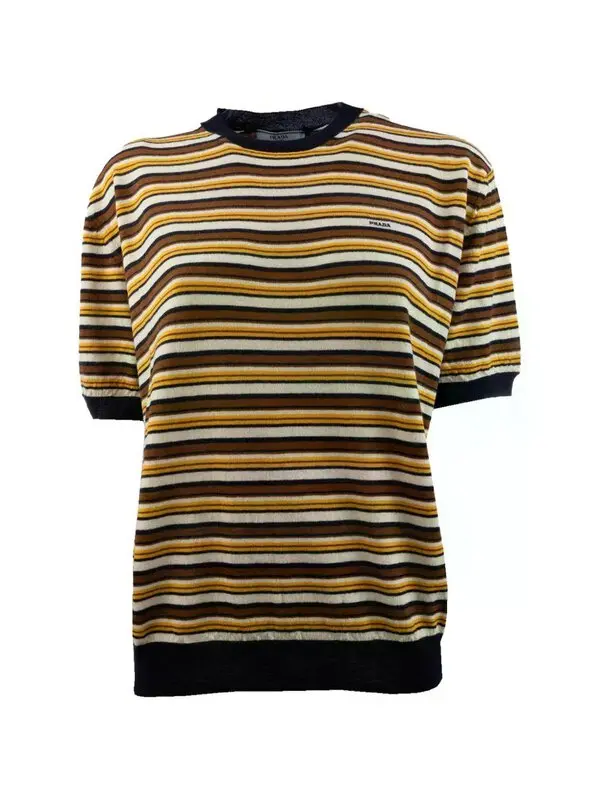Prada Striped Short-sleeve Sweater - Neutrals