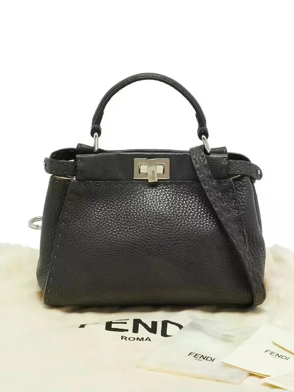 Fendi Mini Peekaboo Selleria Shoulder Bag - Black