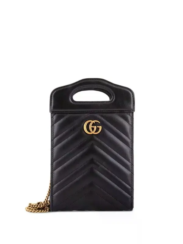Gucci Gg Marmont Top Handle Convertible Chain Tote Matelasse Leather Mini Crossbody Bag - Black