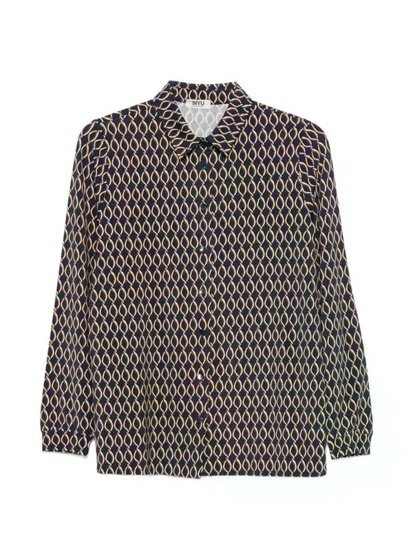 SIYU Geometric Print Button-up Shirt