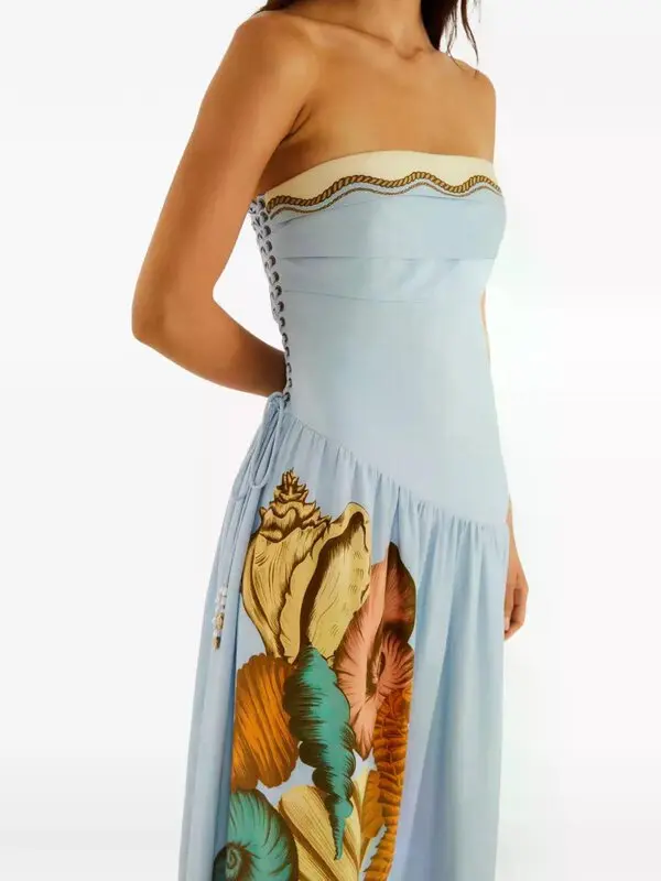 Farm Rio Strapless Maxi Dress With Tropical Print