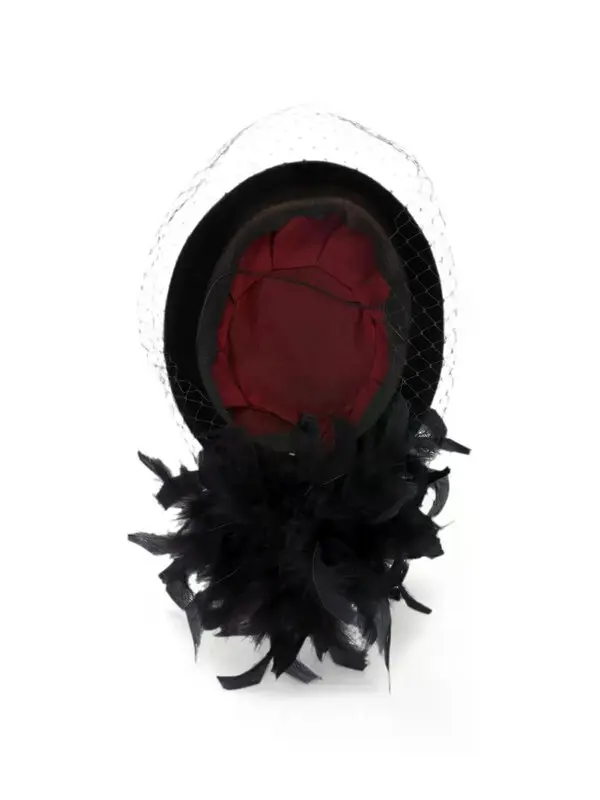 Vintage Feather-embellished Veiled Hat