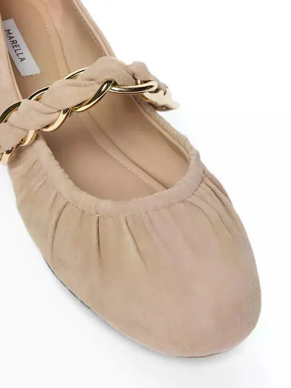 MANILA GRACE Chain-link Suede Ballet Flats