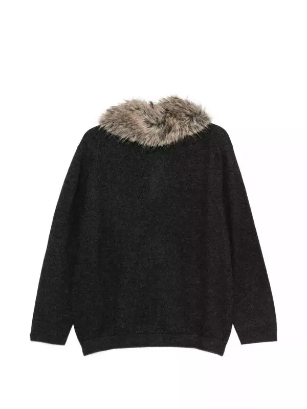 SEMICOUTURE Faux-fur Collar Zip-up Cardigan - Grey
