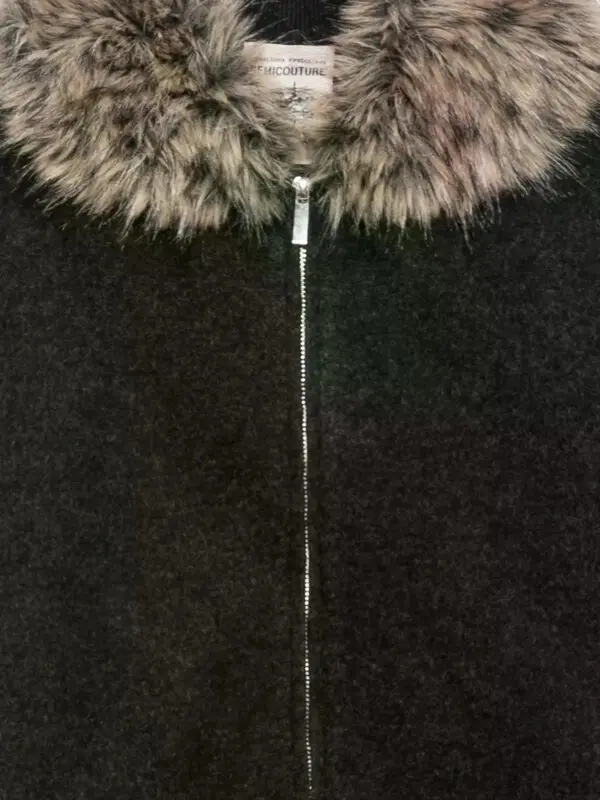 SEMICOUTURE Faux-fur Collar Zip-up Cardigan