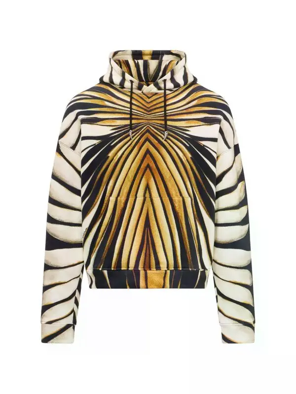 Roberto Cavalli Ray Of Gold Animal-print Drawstring Hoodie - Black