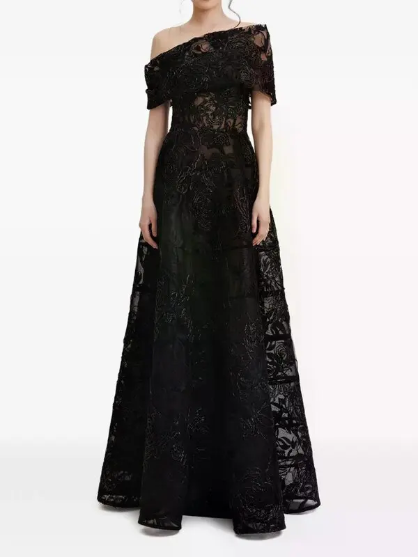 GEMY MAALOUF Floral Asymmetrical Neckline Maxi Dress