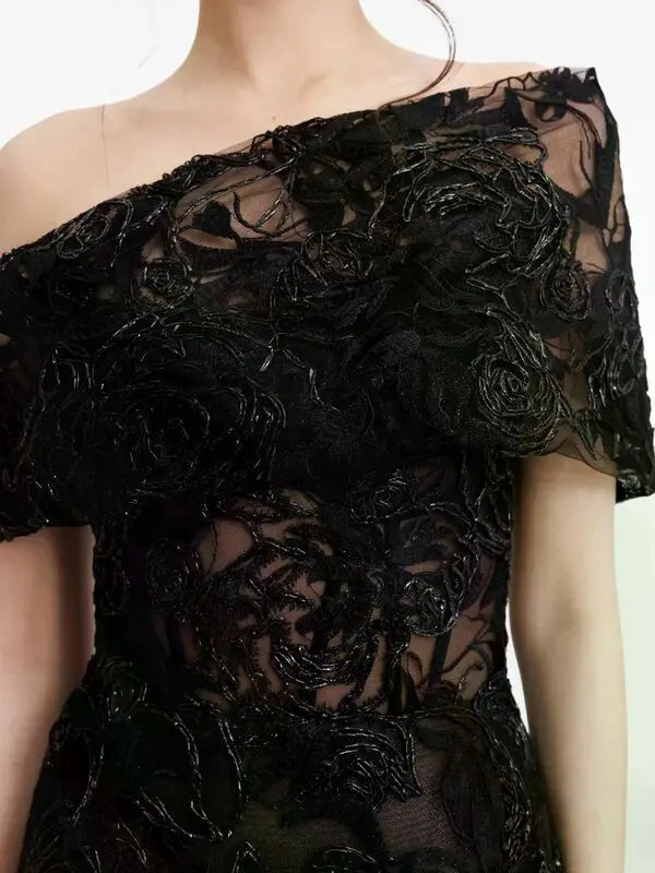 GEMY MAALOUF Floral Asymmetrical Neckline Maxi Dress