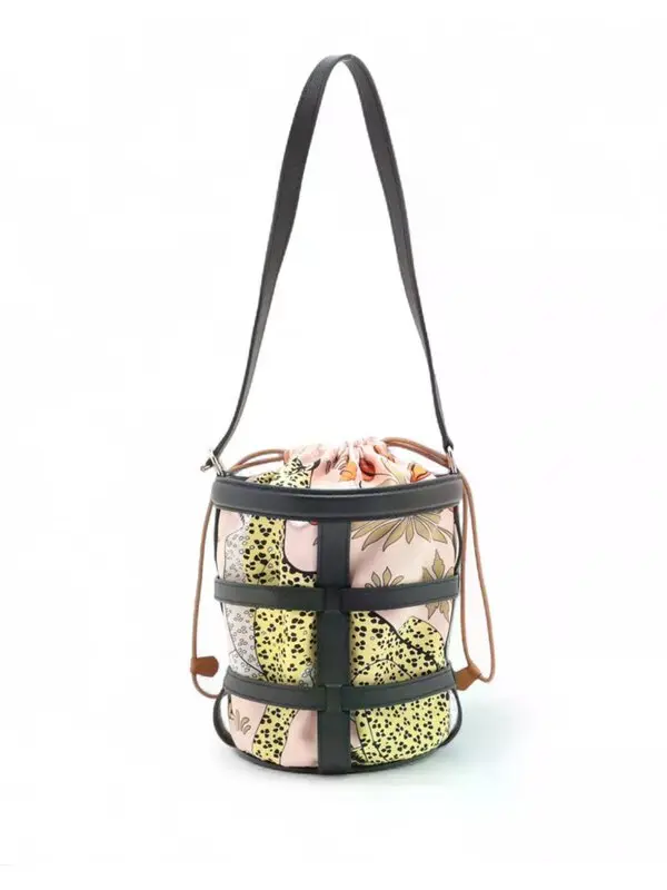 Hermès Les Léopards Silk And Epsom Sac Musardine Bucket Bag - Orange