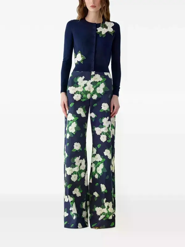 Carolina Herrera Floral-embroidered Sequin-embellished Cardigan - Blue