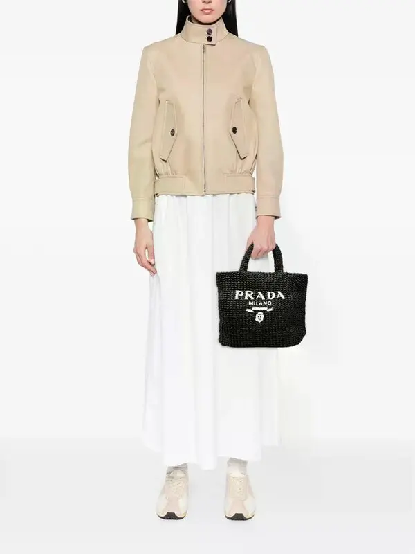 Prada Raffia Effect Crochet Embroidered Logo Tote Bag