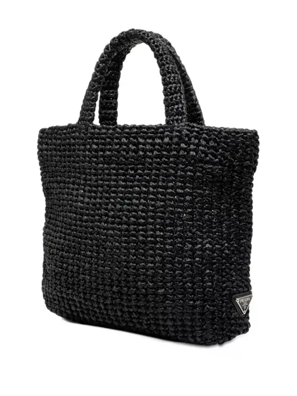 Prada Raffia Effect Crochet Embroidered Logo Tote Bag