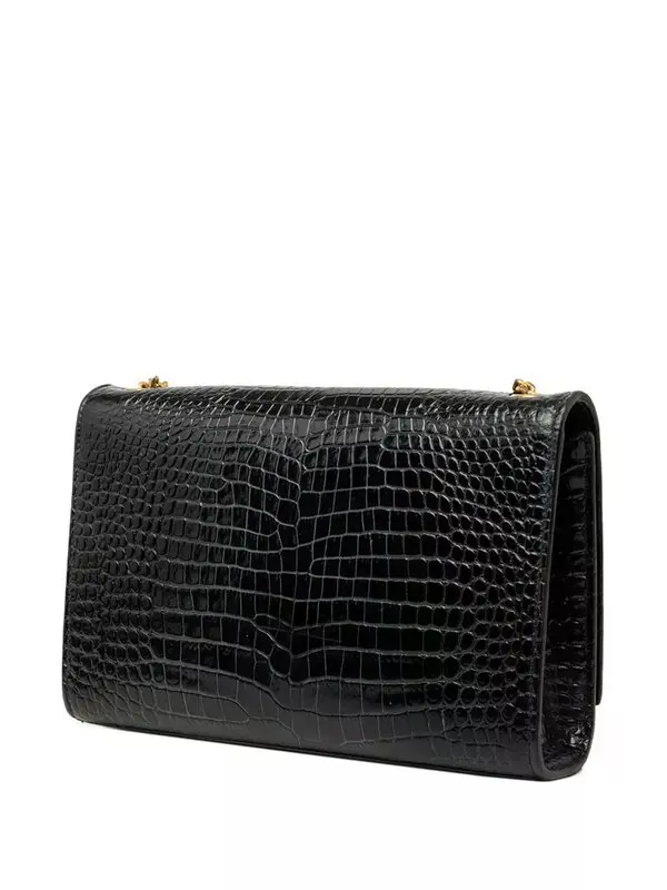 Saint Laurent Medium Croc Embossed Patent Monogram Kate Tassel Crossbody Bag