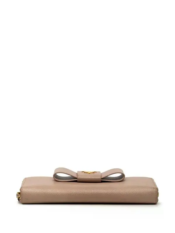 Prada 2013-2026 Saffiano Fiocco Bow Wallet Long Wallets - Brown