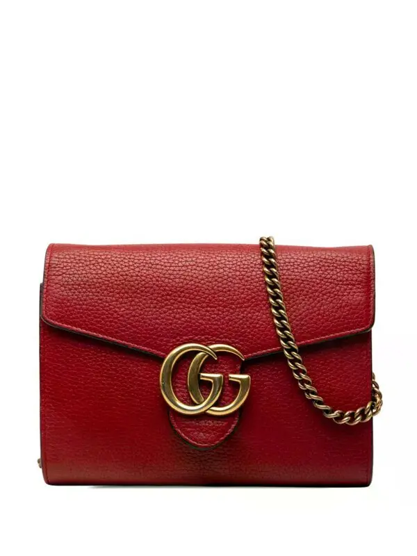Gucci 2000-2015 Gg Marmont Calfskin Wallet On Chain Crossbody Bag - Red