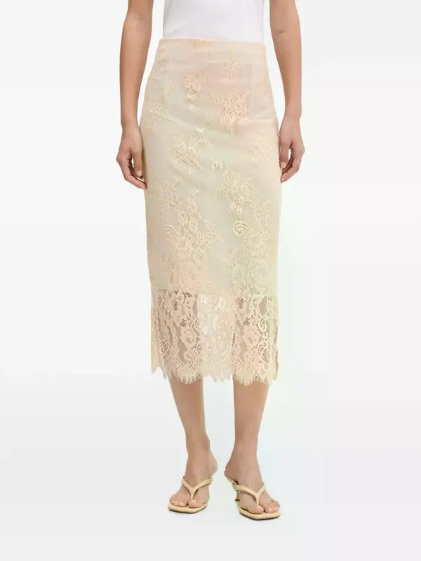 VICOLO Lace-overlay Side-slit Midi Skirt