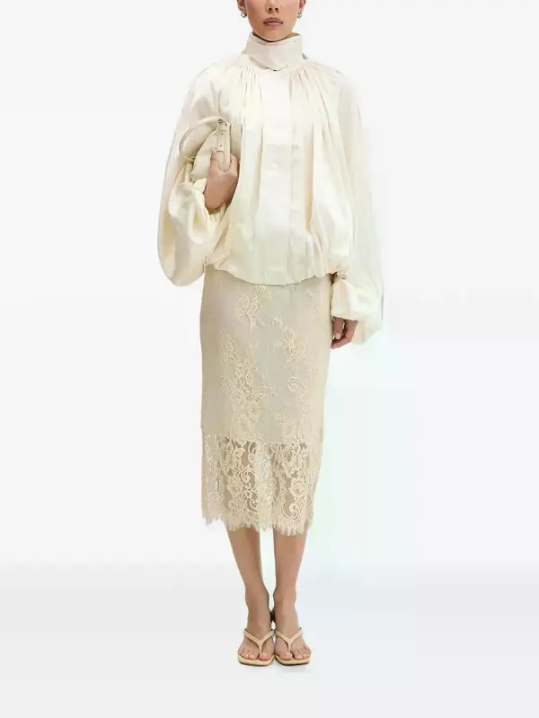 VICOLO Lace-overlay Side-slit Midi Skirt