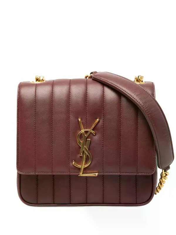 Saint Laurent 2018 Medium Lambskin Monogram Vicky Chain Bag Crossbody Bag - Red