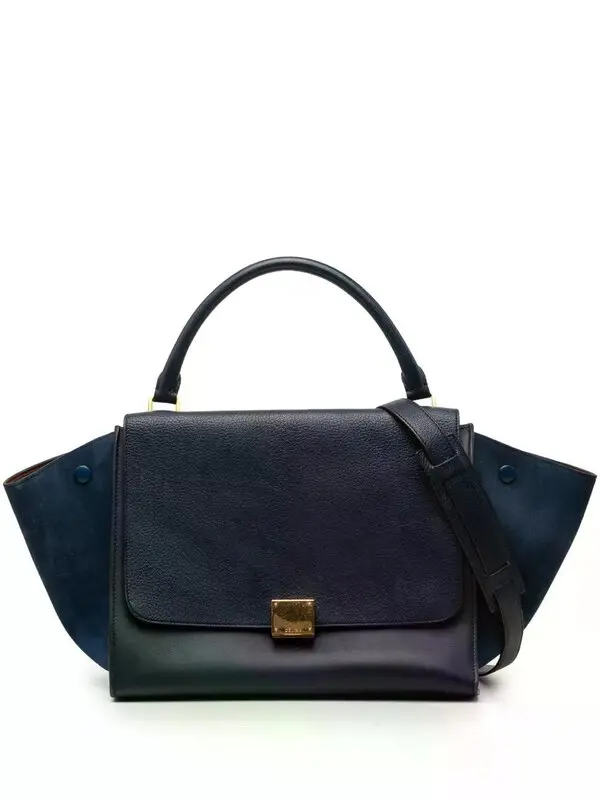 Celine 2015 Medium Calfskin And Suede Trapeze Satchel - Blue
