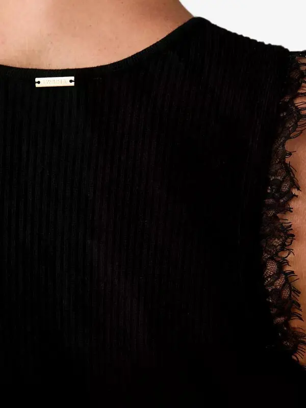 TWINSET Midi Lace-trim Ribbed-knit Dress