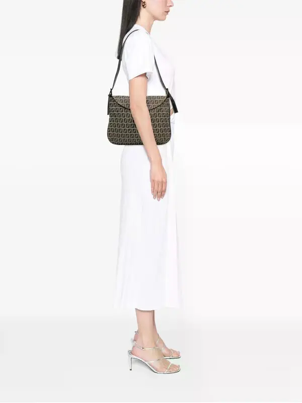 Fendi 2000-2010 Zucchino Canvas Double Flap Shoulder Bag