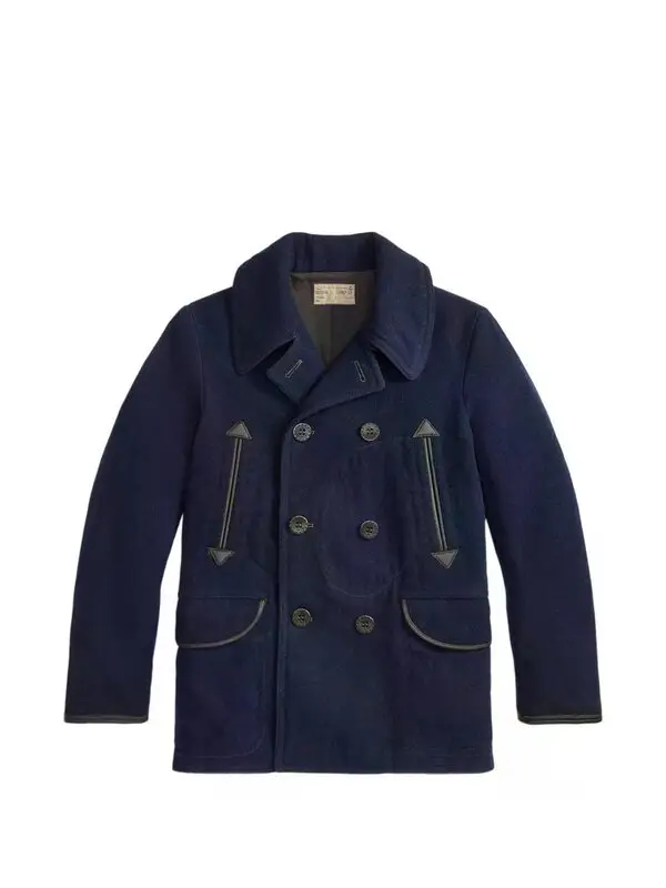 Ralph Lauren Double-breasted Leather-trimmed Coat - Blue