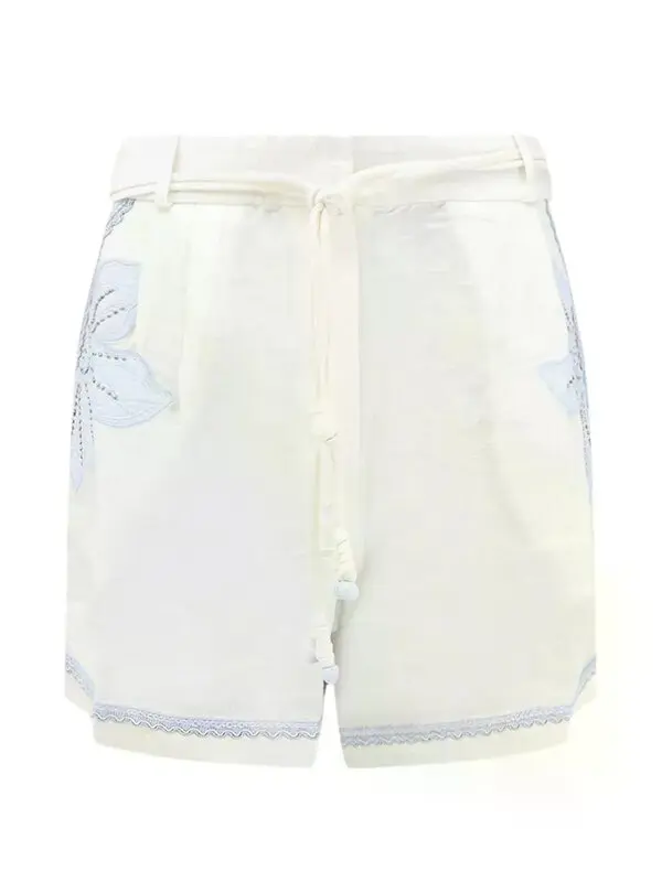 SCARLETT POPPIES Vareli Floral-appliqué Studded Shorts - Neutrals