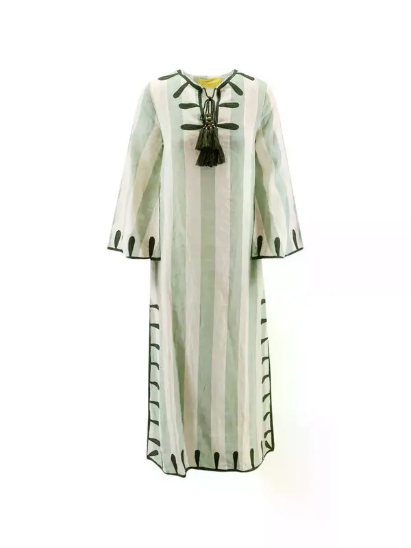 PHILIPPA 1970 Striped Embroidered Linen Long Dress