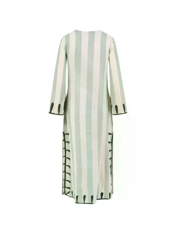 PHILIPPA 1970 Striped Embroidered Linen Long Dress