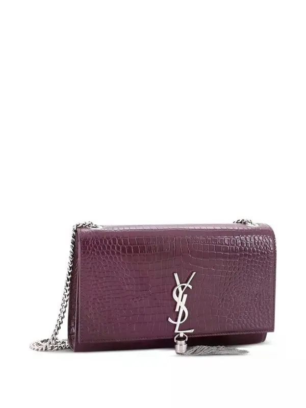 Saint Laurent Monogram Tassel Crocodile Embossed Leather Crossbody Bag