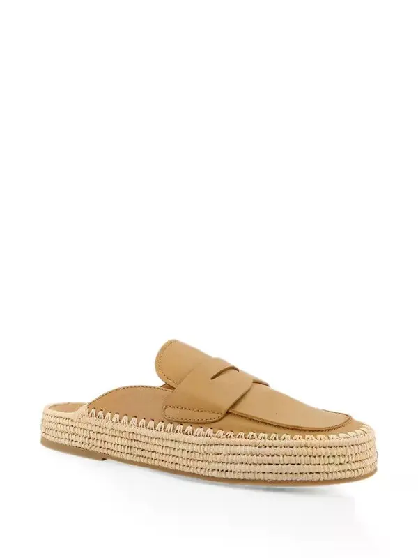 PALOMA BARCELO Belinda Calidis Leather Raffia Flat Mules - Neutrals