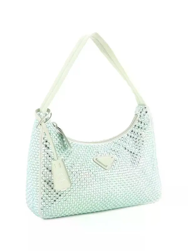 Prada Re-edition 2000 Crystal Embellished Satin Mini Hobo Bag - Green