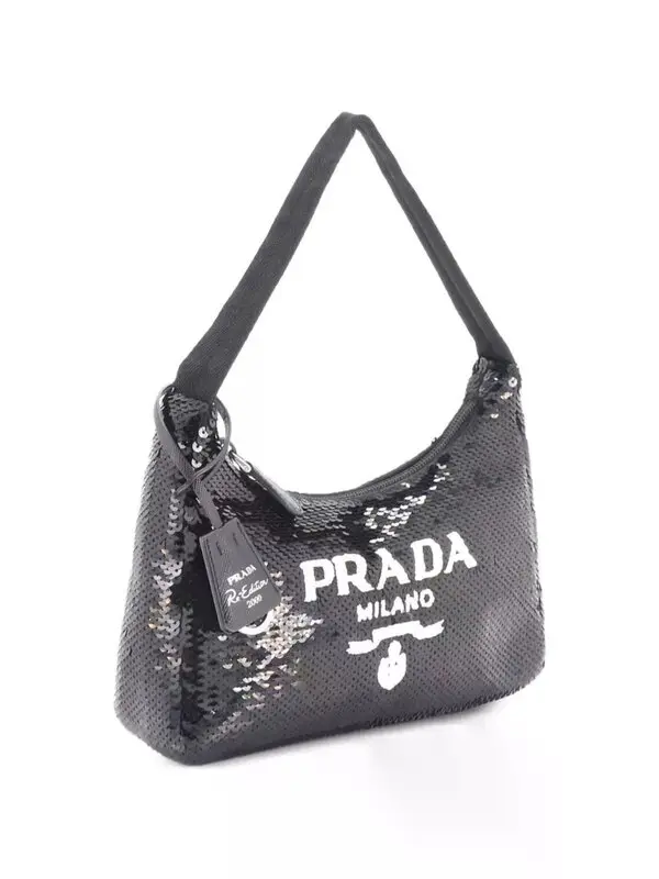 Prada Re-edition 2000 Sequined Mini Hobo Bag - Black