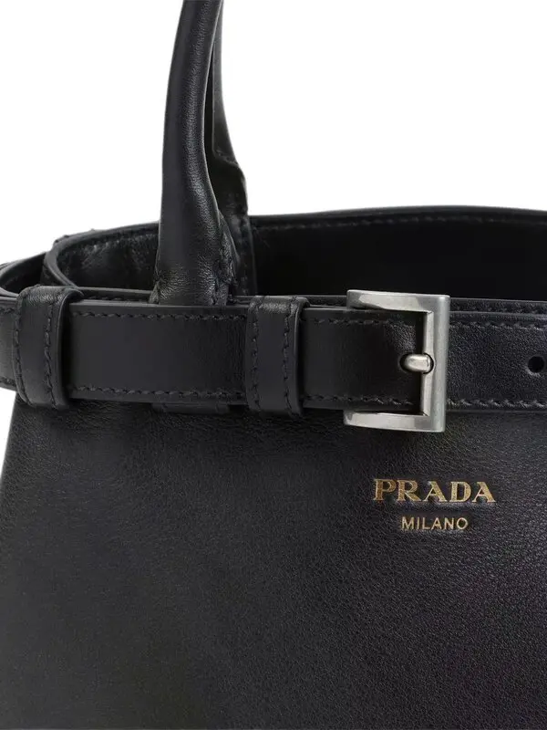 Prada Small Buckle-detail Leather Shoulder Bag - Black