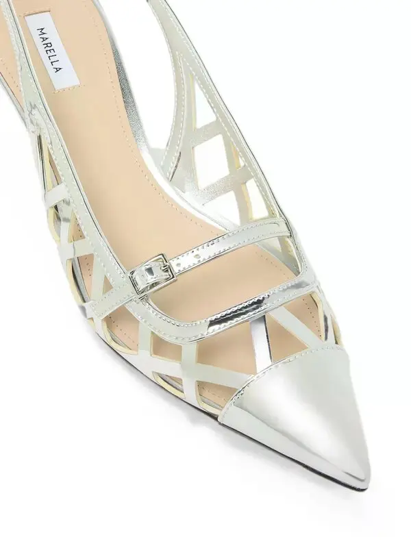 MANILA GRACE Cut-out Slingback Pumps - Silver