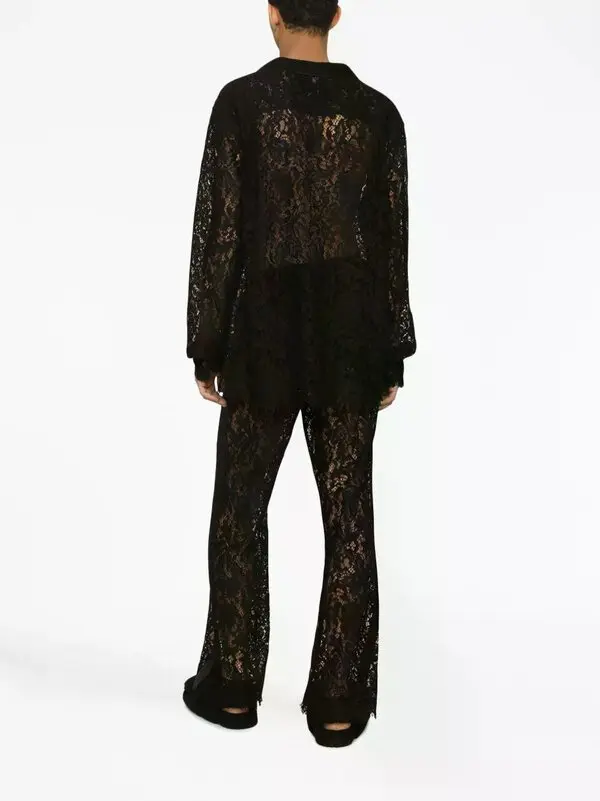 Dolce & Gabbana Lace-panelling Notched-collar Shirt