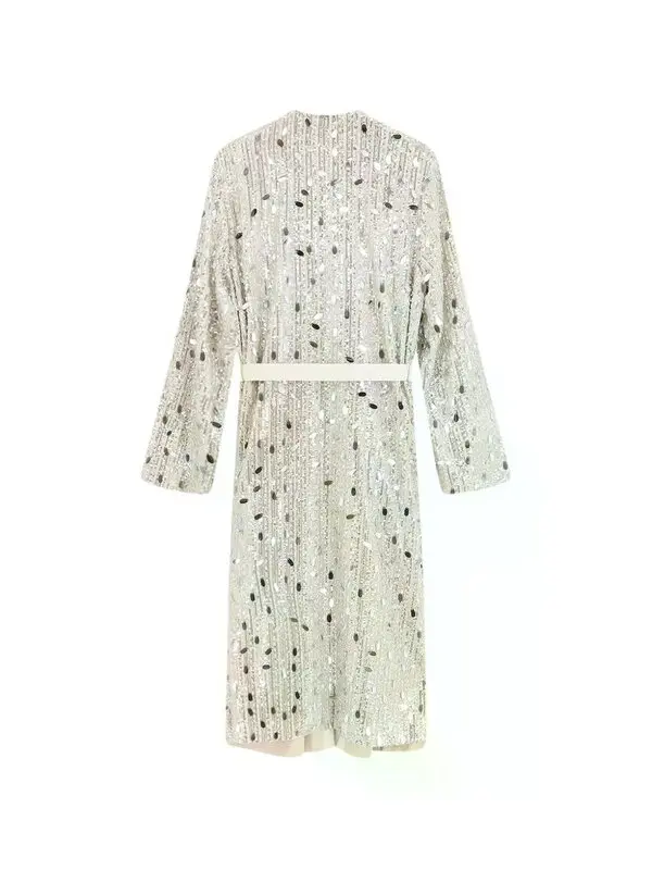 DE SANTIS Sequin-embellished Belted Coat - Silver