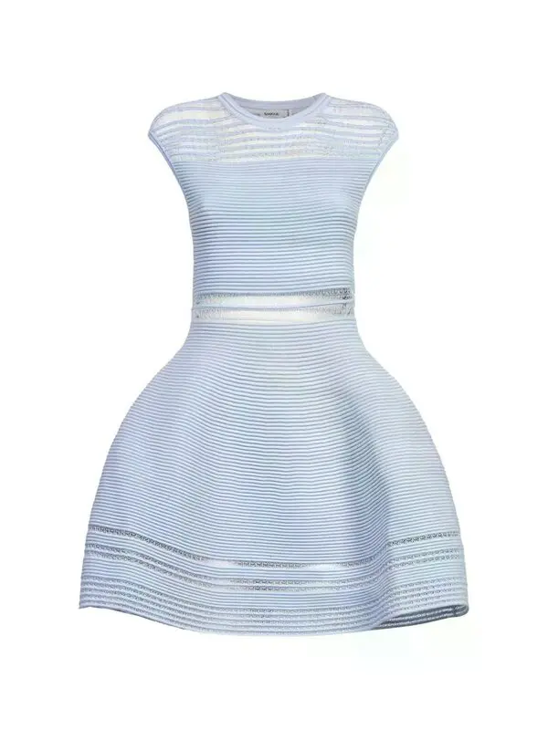 Simkhai Ribbed-knit Mesh-panel Mini Dress - Blue
