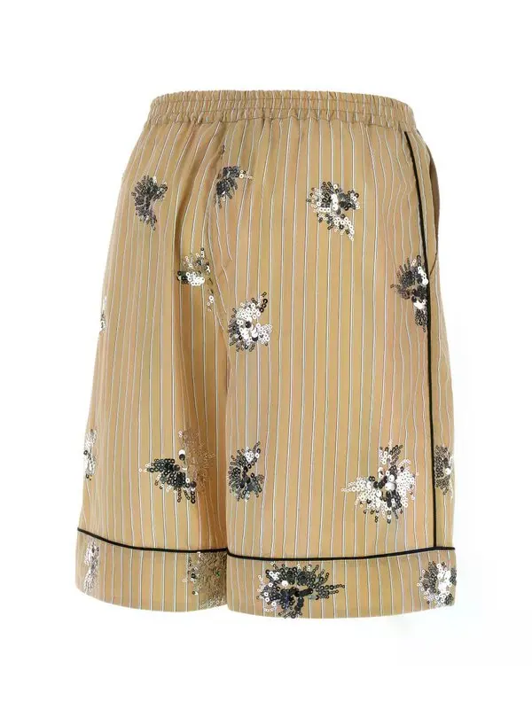 LE TWINS Sequin-embellished Striped Shorts - Neutrals