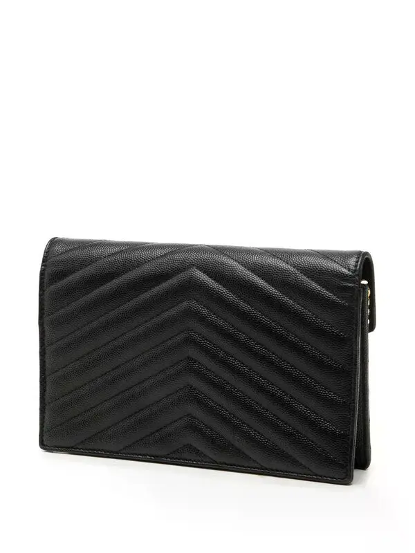 Saint Laurent Grain De Poudre Chevron Cassandre Envelope Chain Wallet Crossbody Bag - Black